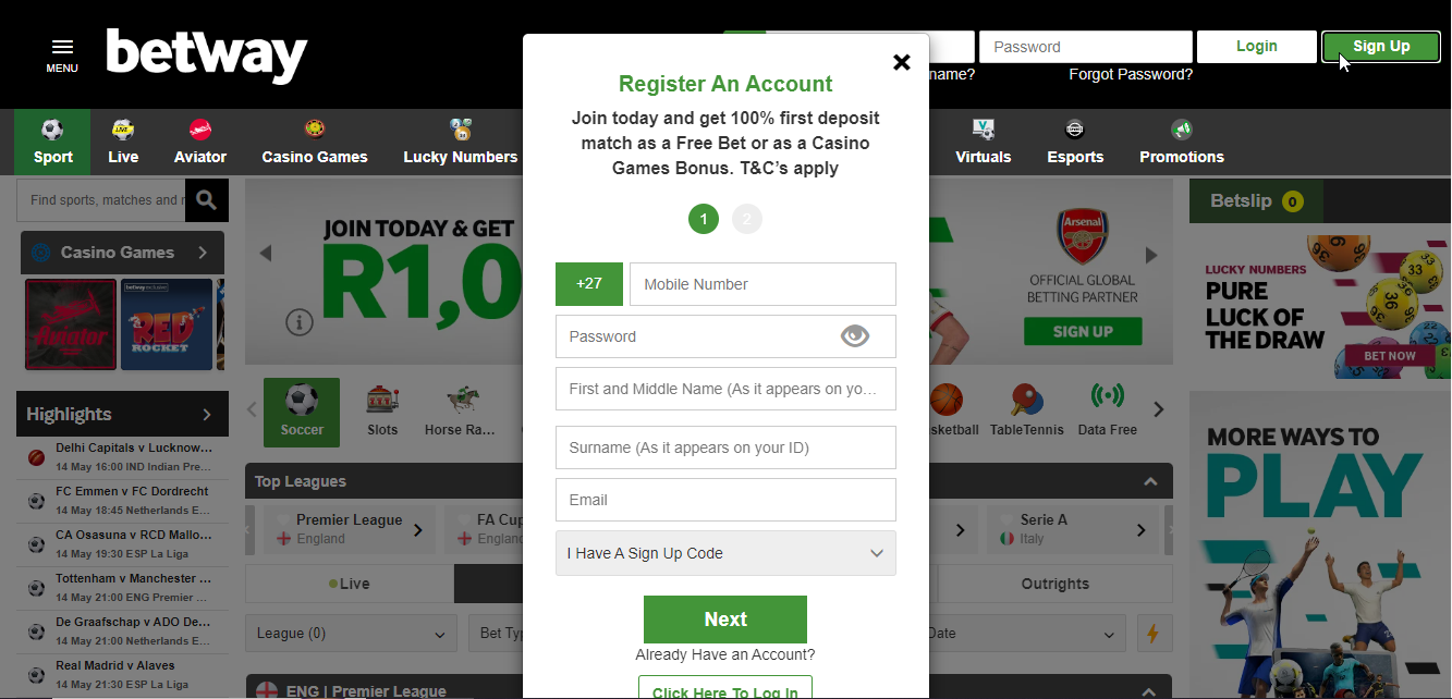 Betway Login and Welcome Bonus for 2024 in South Africa